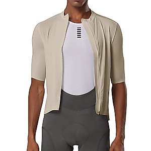 Cycling Jersey Men Aero Race Fit, Road Bike Jersey Short Sleeved,Moisture Wicking, Breathable,Zip Pocket,UPF50+ Beige