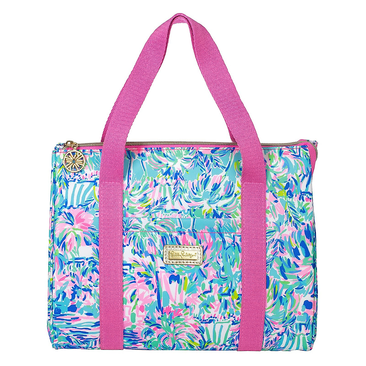 Lilly Pulitzer Cute Lunch Bag for Women, Large Capacity Insulated Tote Bag, Blue Mini Cooler with Storage Pocket and Shoulder Straps, Cabana Cocktail