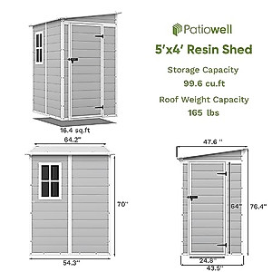 Patiowell 5x4 FT Outdoor Storage Shed, Resin Storage Shed with Floor & Window & Lockable Door for Patio Furniture, Garden Tools and Bicycle, White & Grey