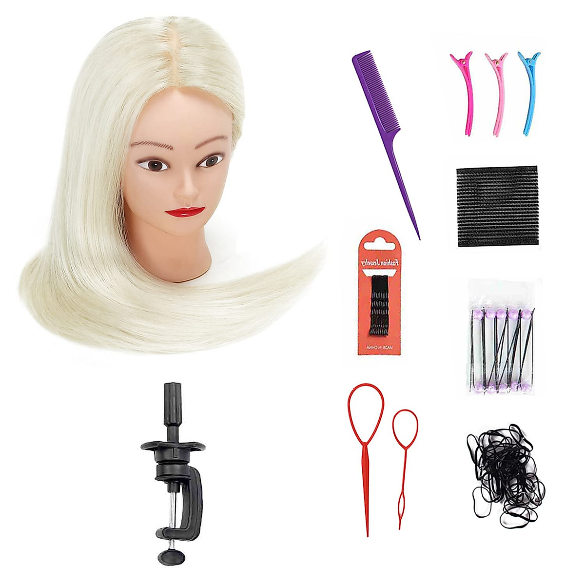 Armmu 26"-28" Long Hair Mannequin Head with 60% Real Hair, Hairdresser Practice Training Head Cosmetology Manikin Doll Head with 9 Tools and Clamp - #613, Makeup On