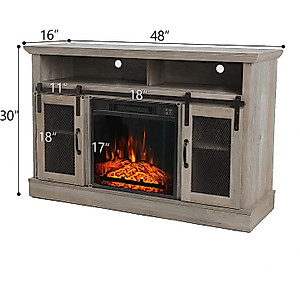 Electric Fireplace TV Stand for Living Room, Wood Entertainment Center Sliding Barn Door, Rustic Farmhouse Media Console with Open Shelves and Cabinets for TV up to 55"