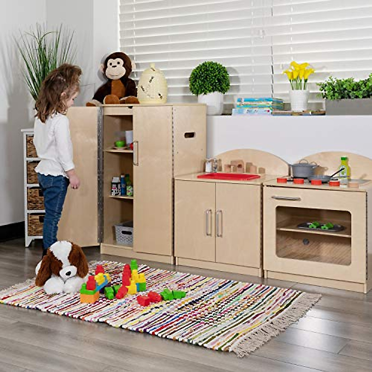 Flash Furniture Children's Wooden Toy Kitchen Set with Pretend Stove, Sink, and Refrigerator, 3-Piece Interactive Kids Playset for Educational Play