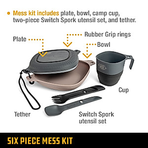 UCO 6-Piece Camping Mess Kit with Bowl, Plate, Collapsible Cup, and Switch Camping Spork
