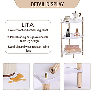 LITA Modern Wood Side Table, Triangular Accent End Table Plant Night Stand with Magazine Storage for Bedroom, Living Room, Bathroom, White, 3- Tier