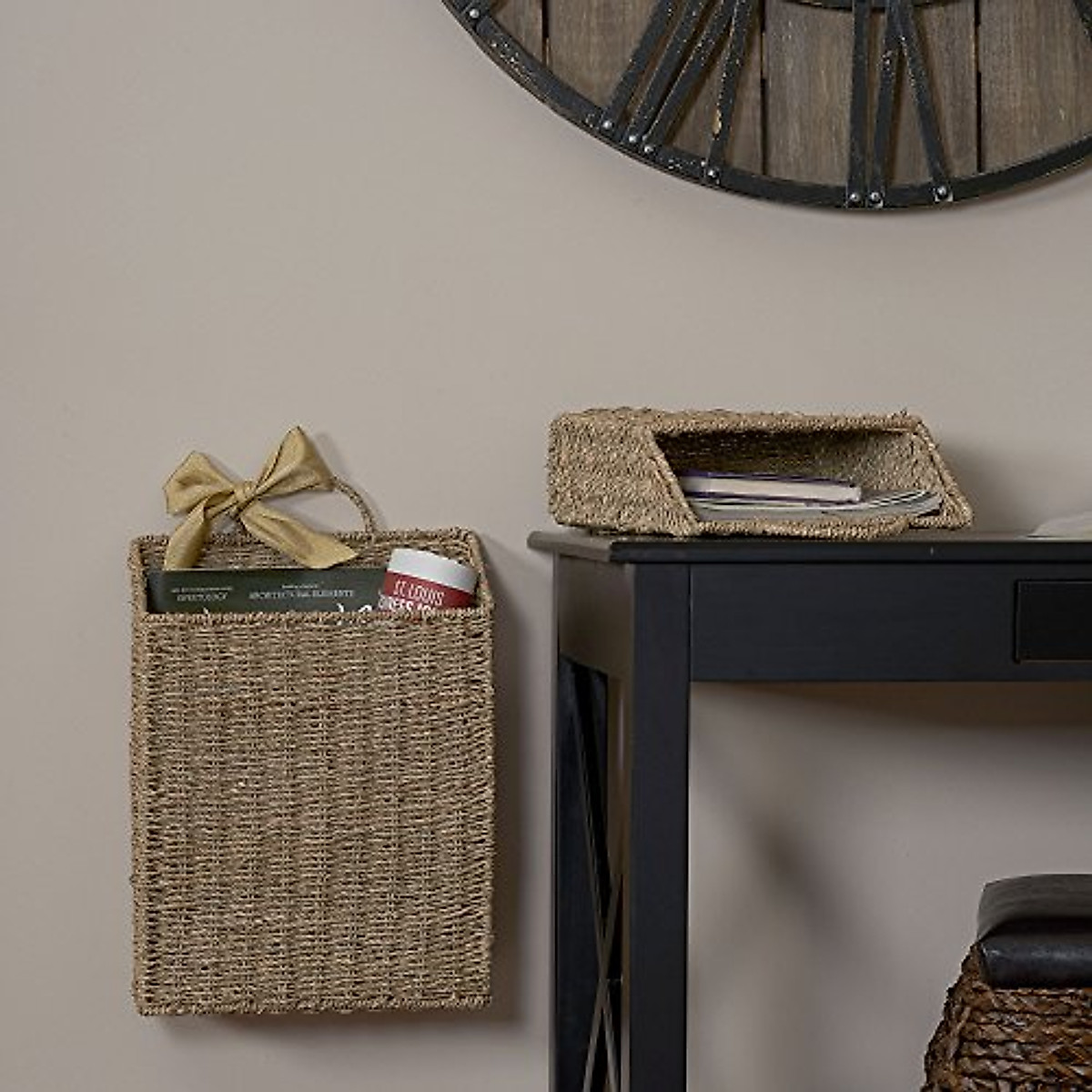 Household Essentials ML-5613 Seagrass Wall Basket Set, Brown, 2 Piece