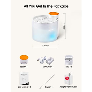 WOPET Dog Cat Water Fountain W500, 118oz/1 GAL Ultra Silent Dog Water Fountain with LED Light Smart Pump and Large-Size Filter, Visible Water Level Pet Water Dispenser