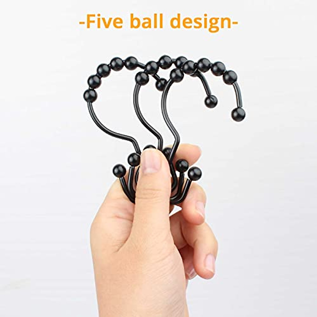 MJIYA Shower Curtain Rings, Stainless Steel Roller Rust-Resistant Balance Sliding Anti-Drop Double Shower Hooks for Curtain Bathroom Shower Curtain (Black)