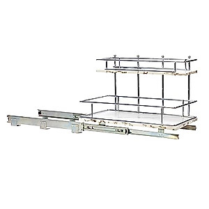 Household Essentials Glidez Chrome-Plated Steel and Faux Marble Pull-Out/Slide-Out Storage Organizer for Under Sink or Cabinet - 2-Tier Design - Fits Standard Size Cabinet or Shelf, White and Chrome