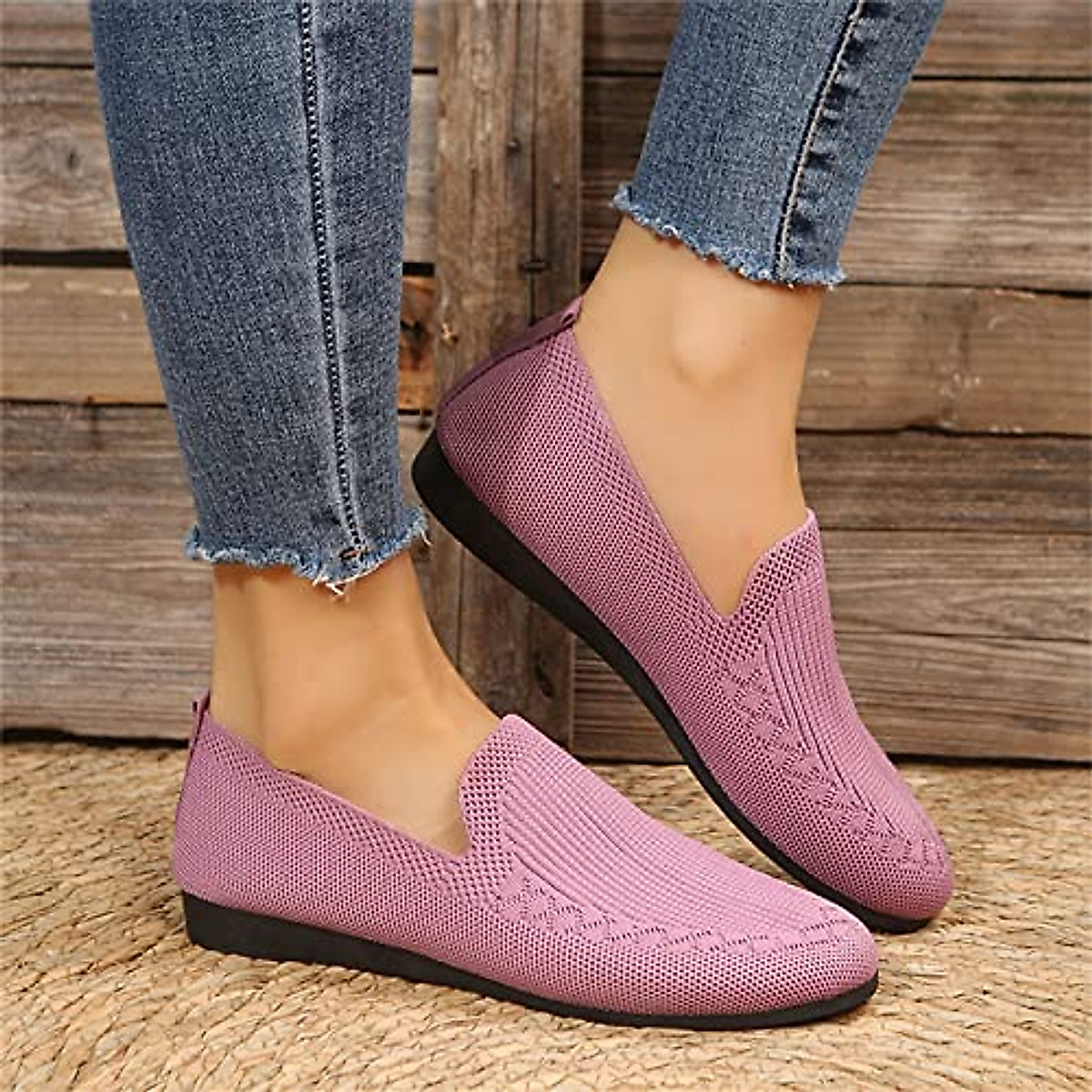 Ladies Fashion Solid Color Breathable Knitting Comfortable Flat Casual Shoes Business Wedges Women Pink