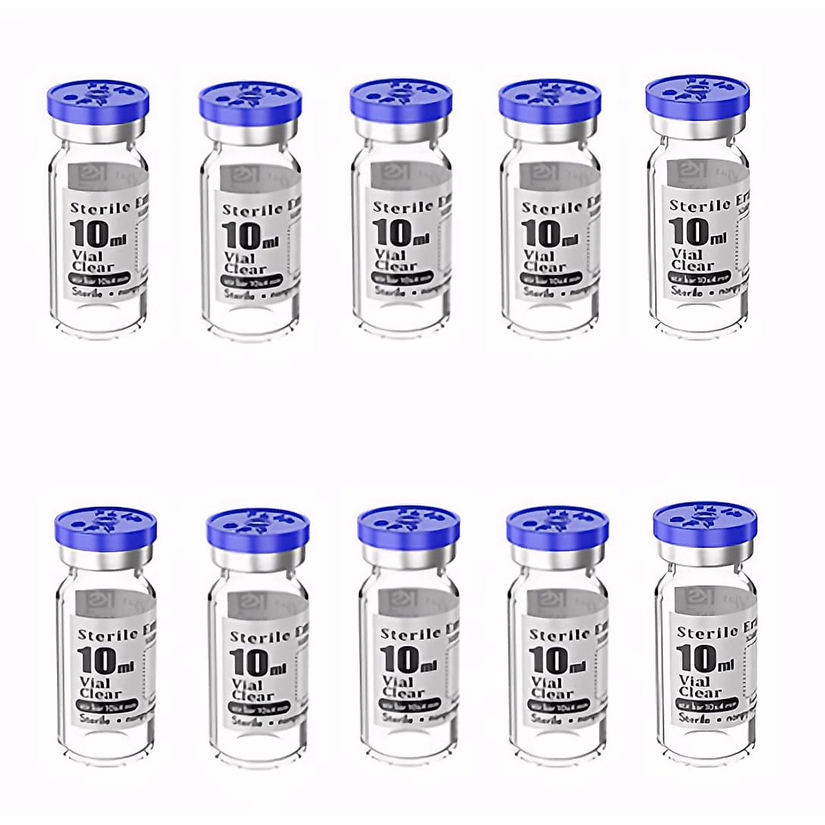Biocomma 10pcs 10ml Sterile Empty Vial with Plastic Aluminum Flip Off Caps，Penicillin Bottle 20mm Crimp Top Sterile Transparent Borosilicate Lab Sample Vial (Transparent)