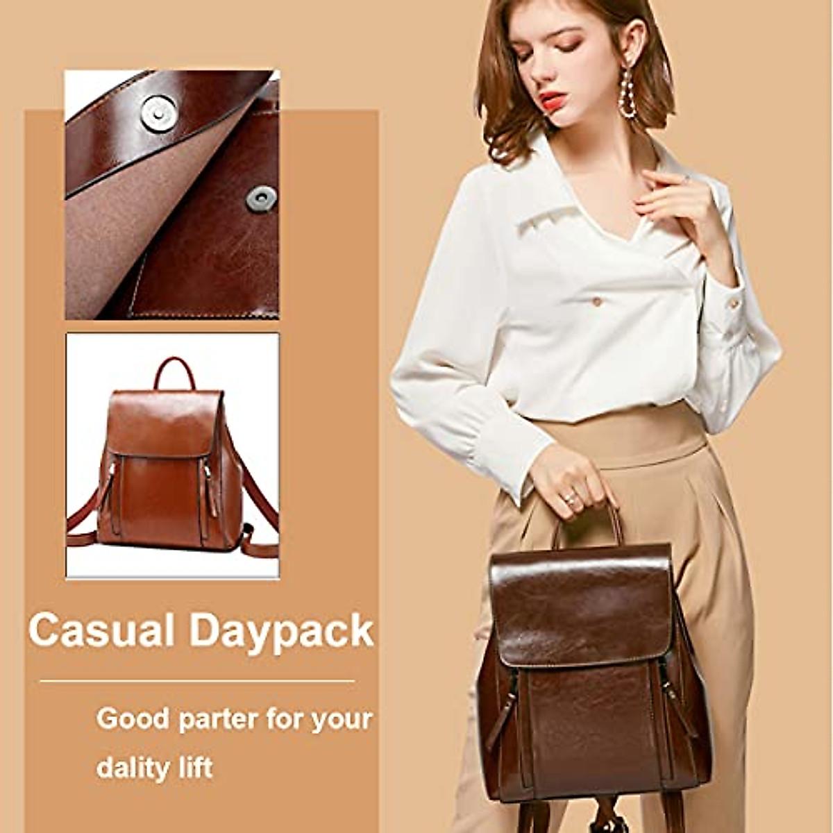 Iswee Vintage Waxy Leather Ladies Backpack Purses for Women Backpack Style Anti-theft Casual Daypack Shoulder Bag Fashion Bag (Black)