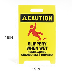 MATTHEW CLEANING 19'' Industrial Wet Floor Sign 3 Pack 2-Sided Durable Corrugated Plastic Birght Yellow Multilingual Warning Signs Commercial Caution Wet Fold-out Floor Signs For Indoors