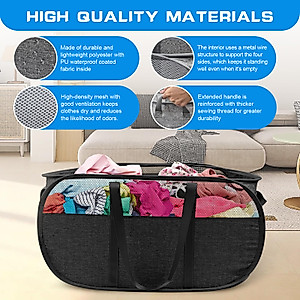 2 Pack Pop Up Laundry Hamper 65L Large Collapsible Laundry Baskets Laundry Basket with Durable Handles Mesh Laundry Hamper for Clothes Toys Perfect for Bathroom Dorm Travel Kids Room Grey+Black
