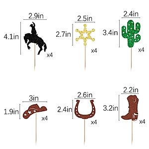 AROKIPPRY 24 PCS Cowboy Cupcake Toppers Glitter HorseShoe Cowboy Hats Boots Cupcake Picks Western Theme Baby Shower Birthday Party Cake Decorations Supplies (24 PCS)