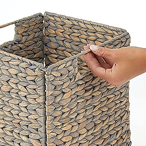 mDesign Natural Woven Hyacinth Cube Storage Bin Basket Organizer with Handles for Kitchen Pantry, Cabinet, Cupboard, Shelf/Cubby Organization, Hold Food, Drinks, Snacks, Appliances, 4 Pack, Gray Wash