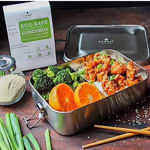 ecozoi Stainless Steel Lunch Box, Leak Proof 3 Compartment, Medium | Redesigned Silicone Seal | Sustainable Zero Waste Eco Friendly Bento Box Food Storage Container