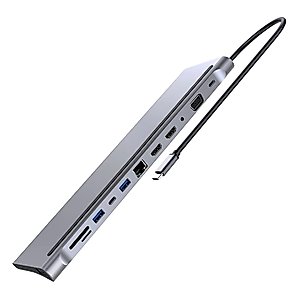 CHYSP 12 in 1 USB C Hub Laptop Docking Station Type-C to Dual HDMI-Compatible/VGA/USB 3.0 Hub/PD/RJ/Micro-SD/TF Card Dock Adapter