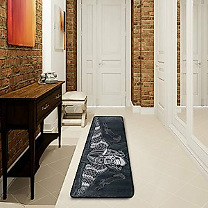 Skull with Vintage Motorcycle Runner Rug Floor Mat Non-Skid Kitchen Rug Soft Area Rug for Bathroom Entryway Hallway Dining Living Room