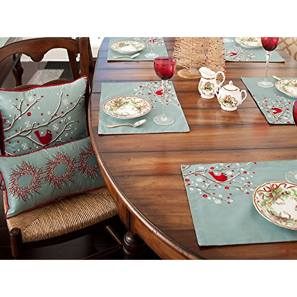 Pillow Perfect Christmas Wreaths Lumbar Pillow, 11.5" x 18.5", Blue