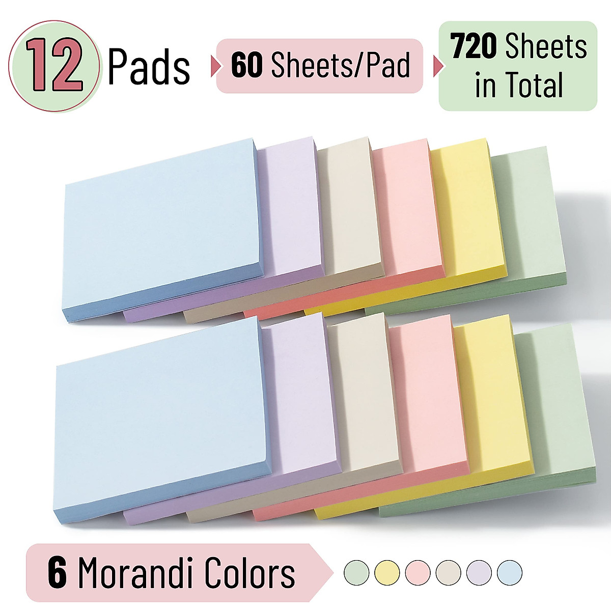 Mr. Pen- Sticky Notes, 3”x3”, 12 Pads, Morandi Colors Sticky Notes, Sticky Note, Self-Stick Note Pads, Sticky Pads Sticky Notes Aesthetic, Colorful Sticky Notes, Sticky Notes Bulk, Bulk Sticky Notes