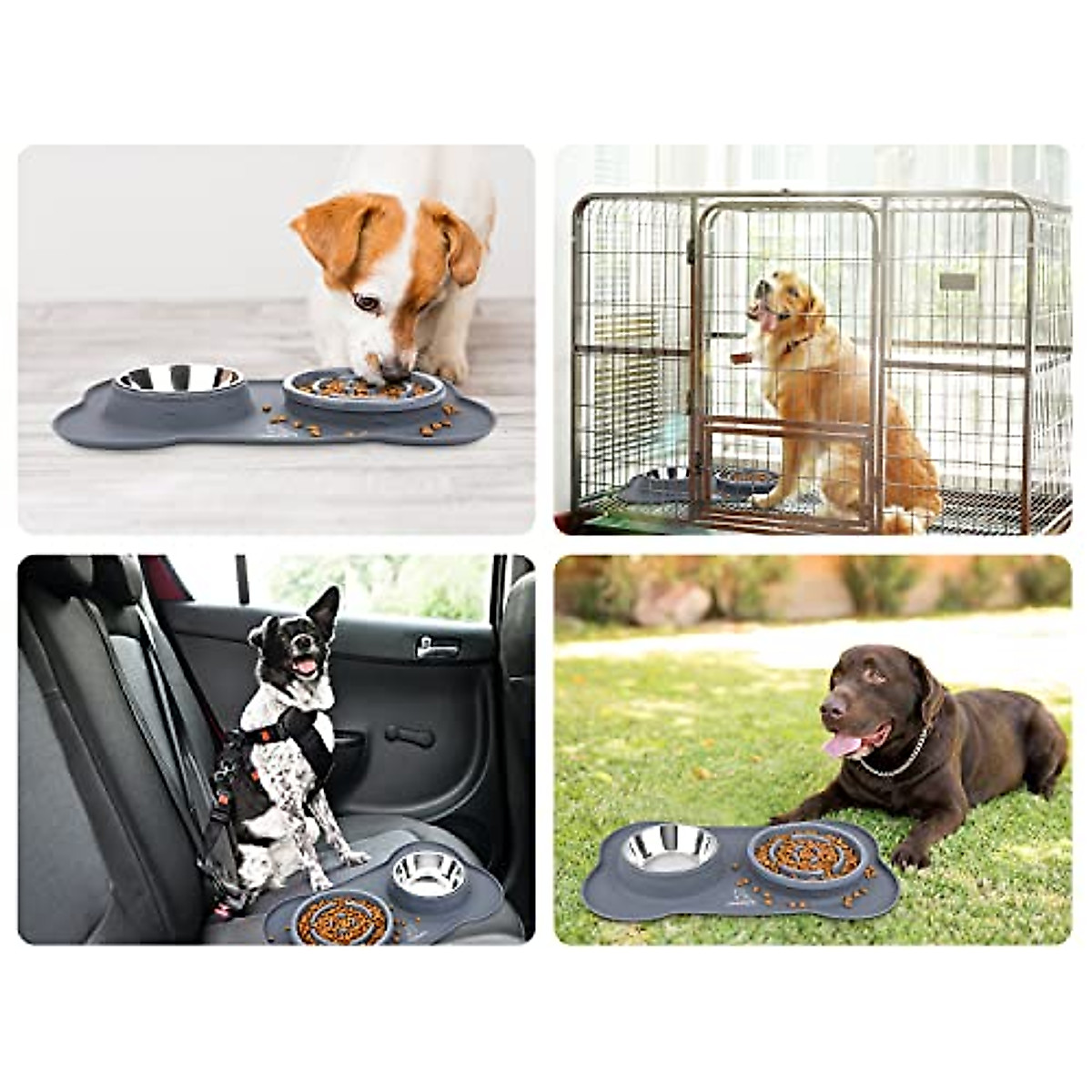 Pecute Dog Bowl Slow Feeder Bloat Stop Pet Bowl Eco-Friendly Non-Toxic No Choking Healthy Design Bowl with No-Spill Non-Skid Silicone Mat Stainless Steel Water Bowl for Dogs Cats and Pets