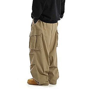 Verdusa Men's Drawstring Waist Pocket Side Loose Cargo Pants Baggy Joggers Khaki S