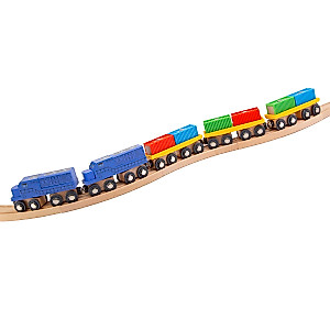 ORBRIUM 11 Pcs Intermodal Freight Trains Set for Wooden wood Railway Includes 2 Diesel Engines, 3 Container Flat Cars, 6 Shipping Containers Compatible with Thomas, Brio, Chuggington, Melissa and Doug