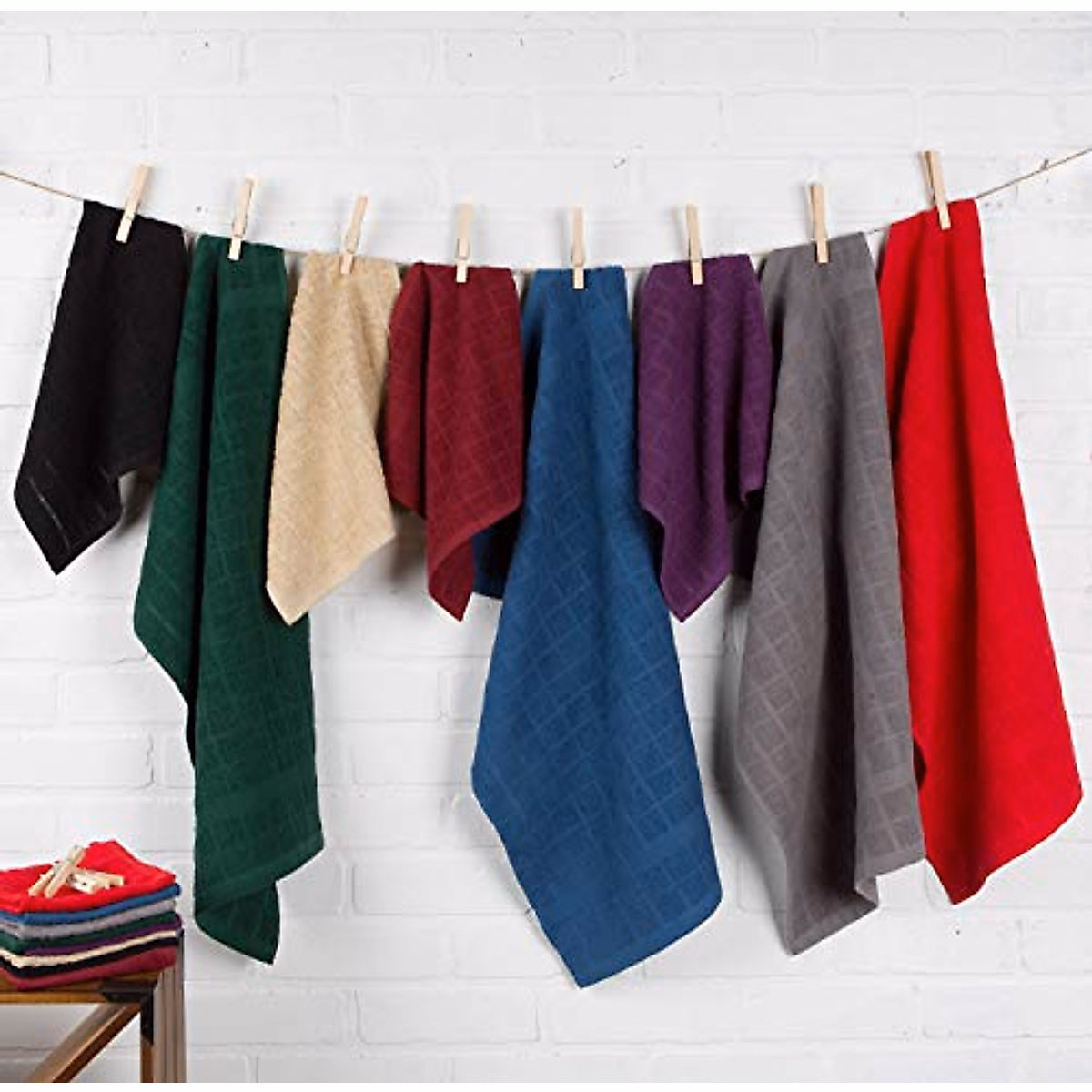 DII Basic Terry Collection Windowpane Dishtowel Set, 16x26, Red Solid, 4 Piece