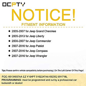 OCPTY 5102247AA 1 X Flip Key Entry Remote Control Key Fob Ignition key Transmitter Replacement for j eep for Grand for Cherokee for Liberty for Commander for Patriot for Compass for Wrangler 5102247AA