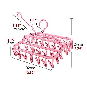 Radefasun Clip and Drip Hanger with 32 Clips Plastic Swivel Hook Portable Folding Drying Rack Baby Clothes Hanger Foldable Travel Accessories for Socks Bras Lingerie Towels Underwear Gloves Blue