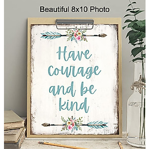 Have Courage and Be Kind Wall Decor Sign - Boho Bathroom Decor - Shabby Chic Bathroom Decor - Bathroom Wall Art - Restroom Sign - Rustic Powder Room, Guest Bath Decor - Blue Bathroom Decor for Women