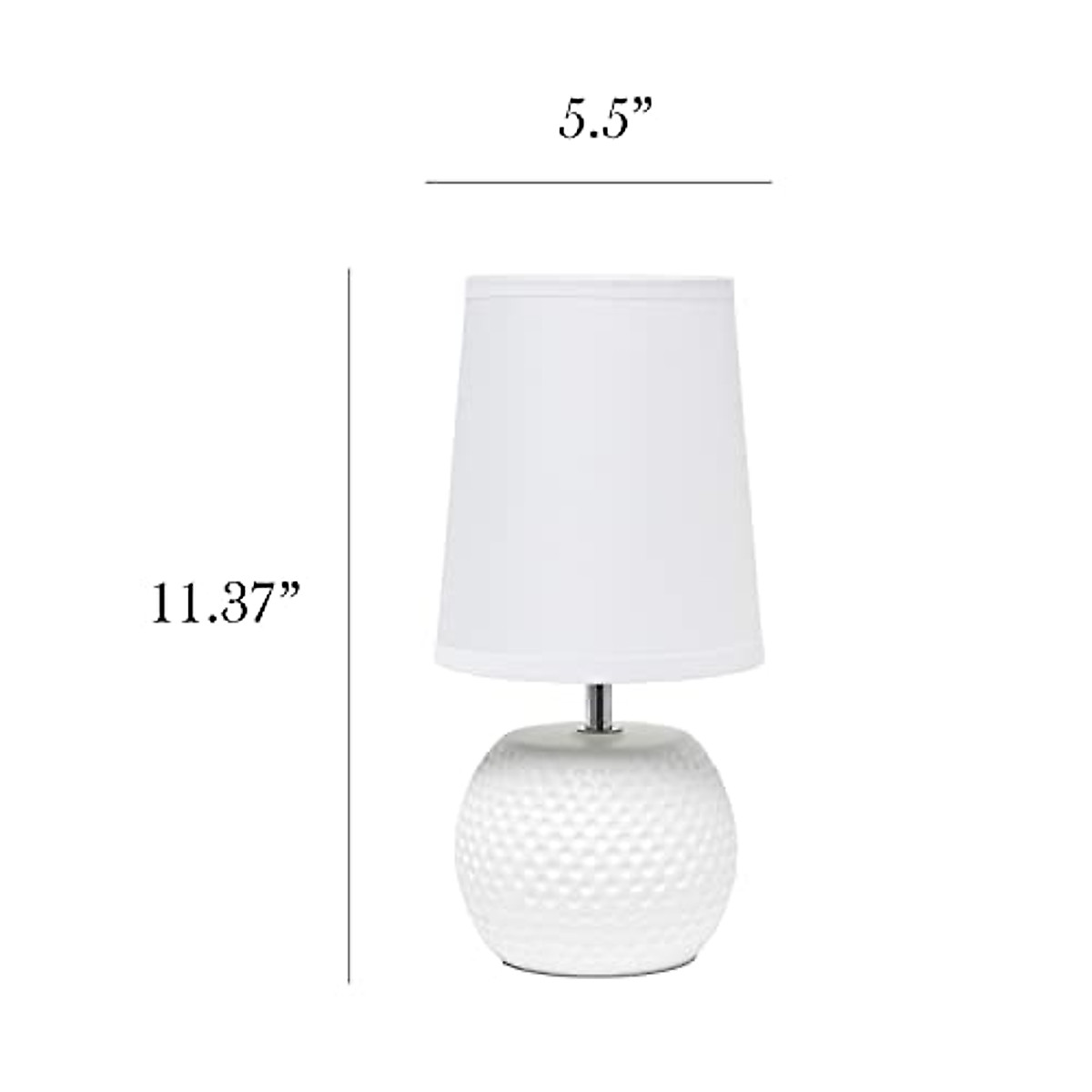 Simple Designs LT2084-WHT Mini Studded Texture Ceramic Bedside Table Lamp, White