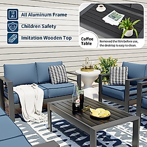 UDPATIO Oversized Aluminum Patio Furniture Set, Modern Metal Outdoor Patio Conversation Sets Patio Sectional Sofa Set with 5 Inch Cushion for Deck, Grey Blue (Include 4 Sofa Covers)