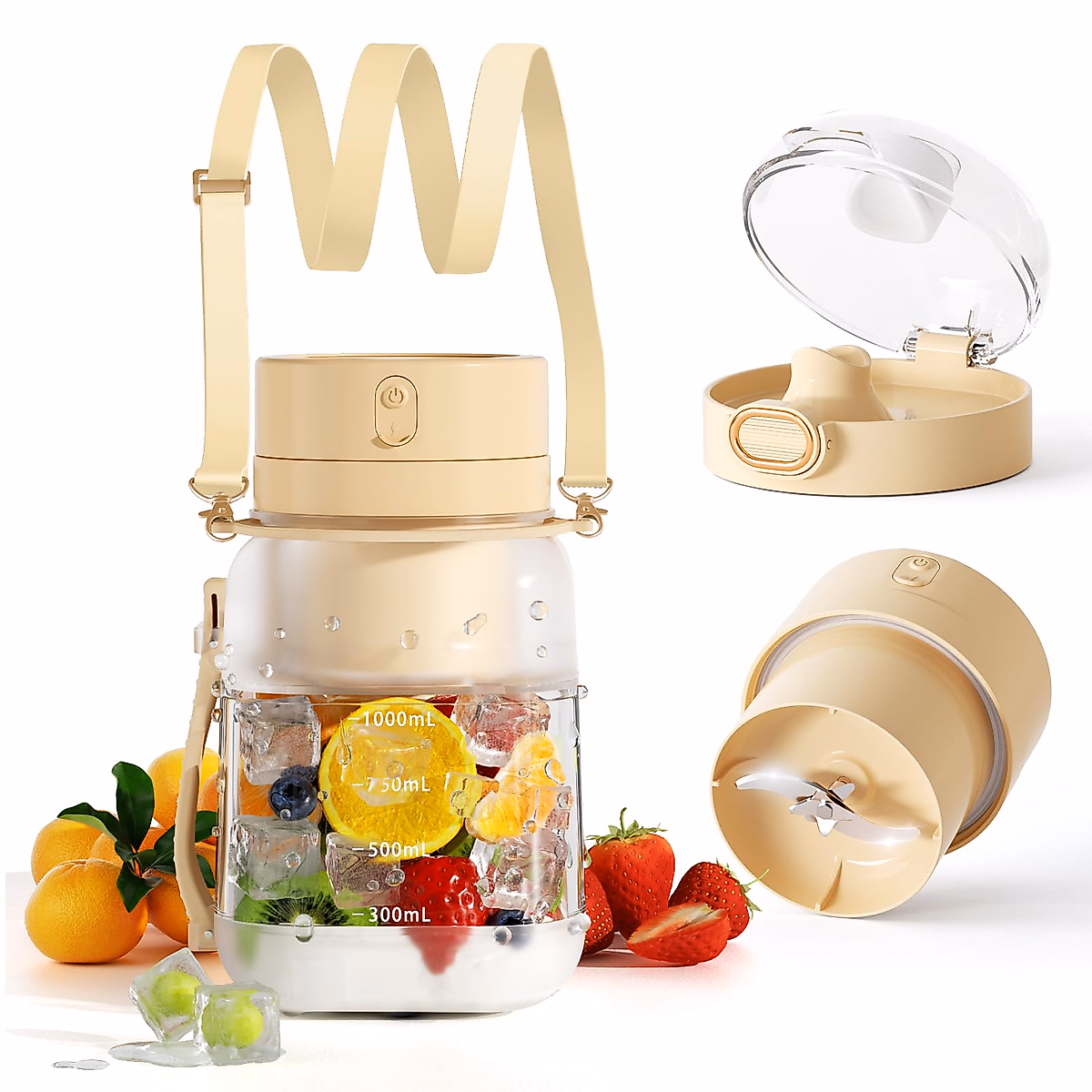 Lzetguya 33.8oz Portable Blender with Handle and USB Charging - Powerful Mixing Performance, Easy to Use and Clean, Safety Lock and Multiple Attachments