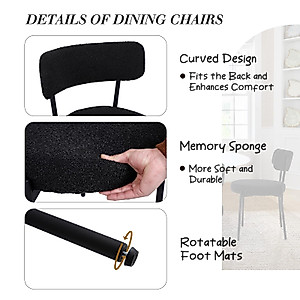 Black Boucle Dining Chairs Set of 4, Mid-Century Modern Sherpa Dining Chairs, Upholstered Kitchen Dining Room Chairs with Curved Backrest Black Metal Legs for Living Room/Kitchen