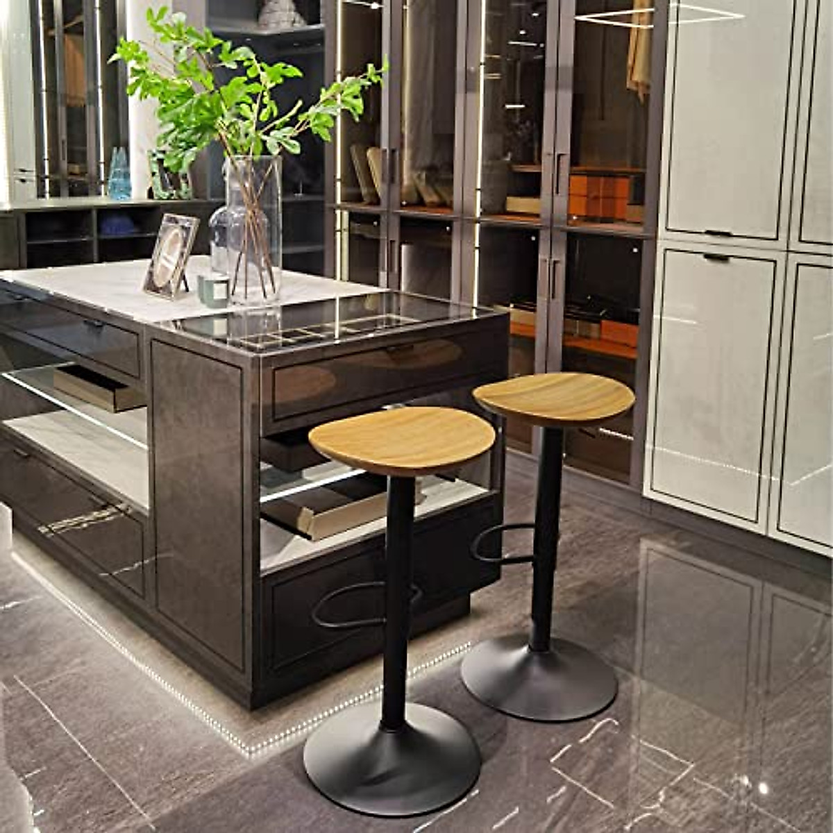 Kidol & Shellder Saddle Bar Stools Set of 2 Easy to Assemble,Adjustable Swivel Counter Stools,Industrial Vintage Barstools,Loads Up to 300 lbs