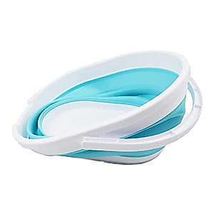 SAMMART 11L (2.9 Gallon) Collapsible Basket with Handle - Portable Outdoor Picnic Basket/Crater - Foldable Shopping Bag - Space Saving Storage Container (White/Haze Blue)