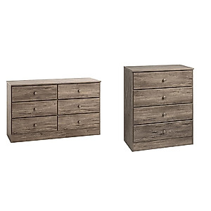 Prepac Astrid 6-Drawer Dresser, Drifted Gray & Astrid 4-Drawer Dresser, Drifted Gray