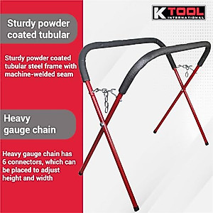 K Tool International 79750 Automotive Fender Stand for Garages, Repair Shops, and DIY, 41" x 43" x 35", 500 lbs. Capacity, Adjustable, Padded, Powder-Coated Tubular Steel, Rubber Feet, Red/Black