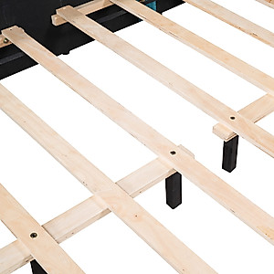 HomSof Upholstered Platform Bed Queen Size Storage Blue Velvet Bed with Wingback Headboard, 1 Big Drawer and 2 Side Storage Stool