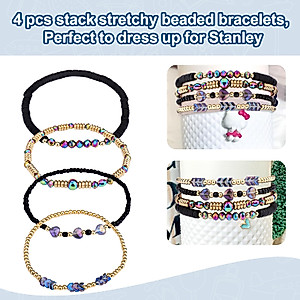 Juome Bracelets for Stanley Cup Accessories, 4Pcs Bracelet Stack Charms for Stanley 40 oz&30 oz Tumbler with Handle, Attachments for Stanley Decorations (Black)