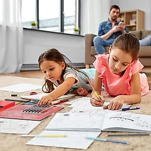 ARTEZA Kids Coloring Book and Colored Pencils Set, Transportation Illustrations, 50 Double-Sided Sheets, 100lb Paper