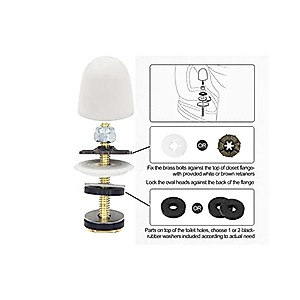 4 Pack Toilet Floor Bolts and Caps Set, Brass Plated Toilet Bolts and Stainless Steel Nut Washer with Rubber Washers Round Cover Caps for Toilet Bolts