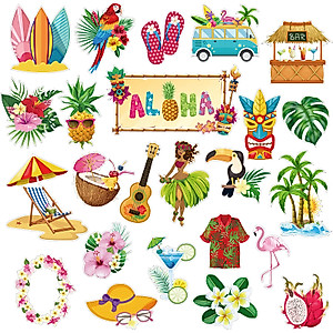 24 Pcs Hawaii Cruise Door Decorations Magnetic Tropical Luau Car Magnets Flamingos Palm Tree Fridge Magnets for Toddlers Door Magnets Tiki Garland Magnet Stickers for Car(Hawaii)