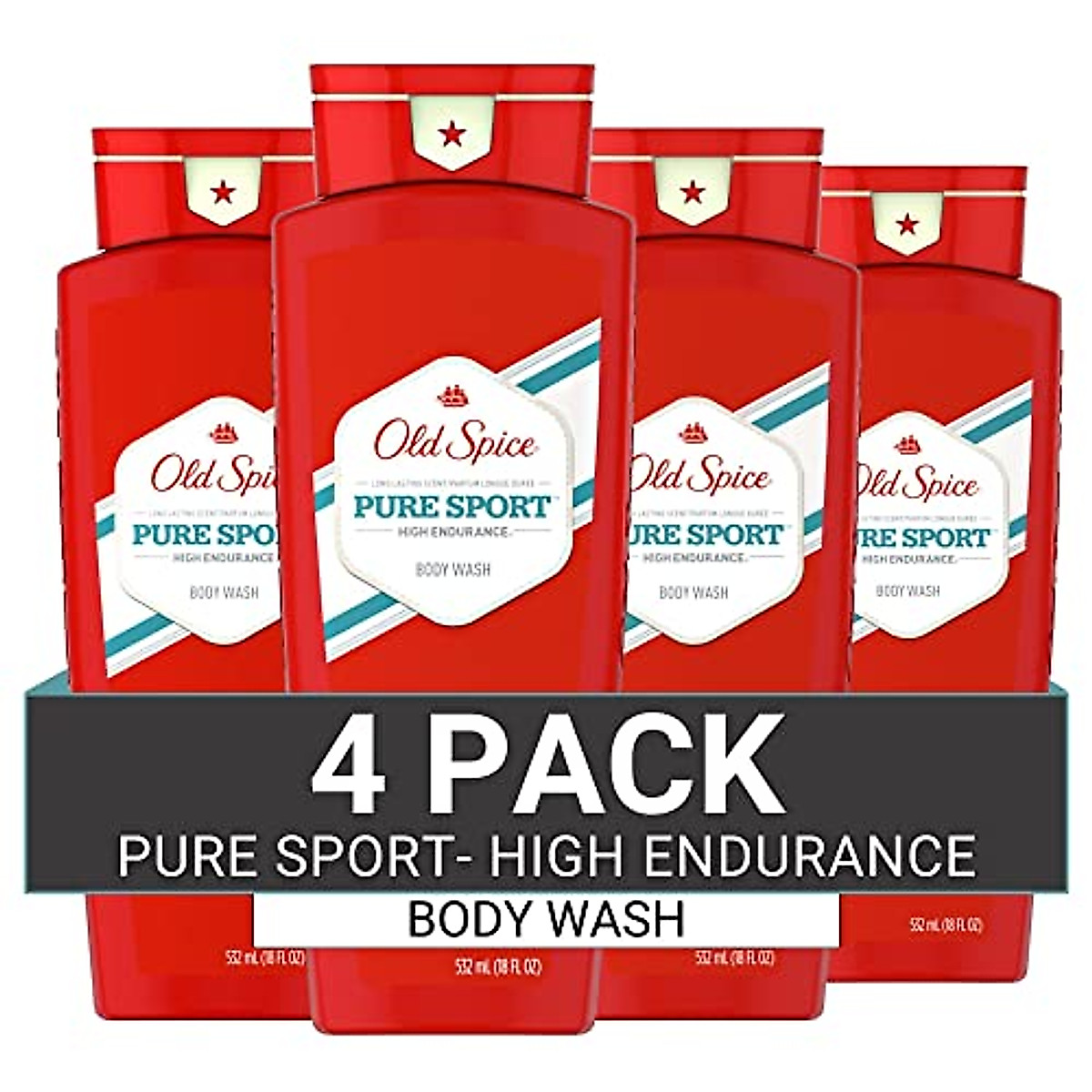 Old Spice High Endurance Body Wash for Men, Pure Sport Scent, 18 FL OZ (532 mL) (Pack of 4)