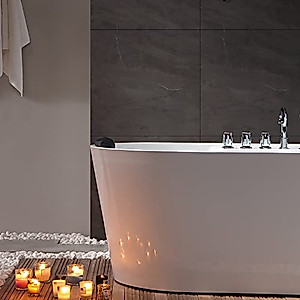 Empava 67 in. Acrylic Freestanding Tub Hydromassage Gracefully Oval Shaped Whirlpool 8 Water Jets Soaking SPA, Double-Ended Massage Bathtub with 2 Pillows , White