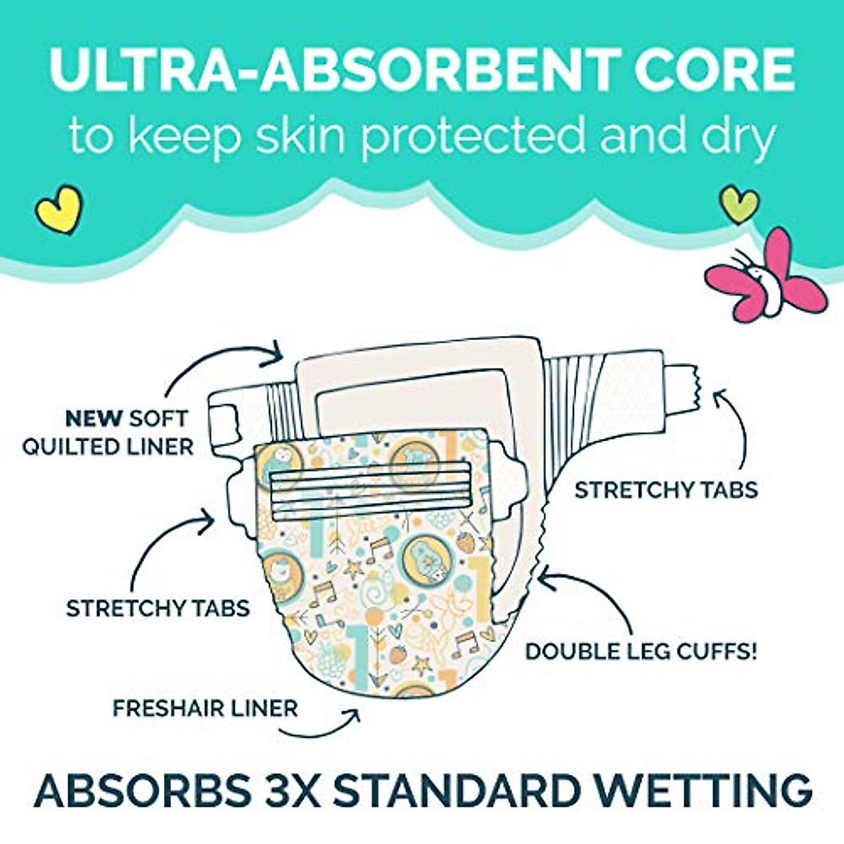 Seventh Generation Baby Diapers, Size 3, 155 count for Sensitive Skin (Packaging May Vary),155 Count (Pack of 1)