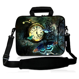 RICHEN 17 inch Laptop Shoulder Bag Carrying Case PC Cover Pouch with Handle Fits 15.6/16/17/17.3/17.4 inch Notebook (16-17.3 inch, Clock & Butterfly)