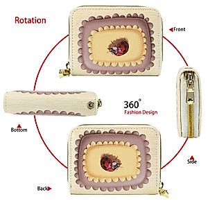 ENYISDAN RFID Blocking Leather Womens Wallet with Credit Card Case Zipper Pocket Small Credit Card Wallet Organizer Travel (Nebula)(Ladybug Pack Product Features.)