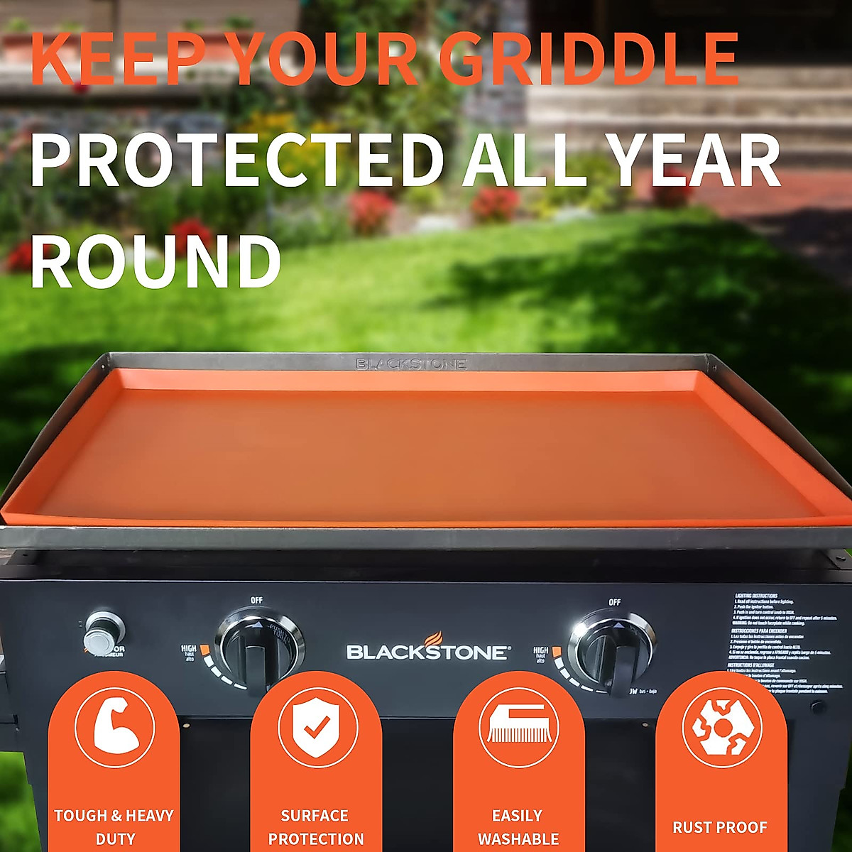 BSARTE 36 Inch Silicone Griddle Mat Cover for Blackstone 36 Inch Griddle - Heavy Duty Food Grade Thicker Silicone Matt Griddle Accessories- Outdoor Grill Cooking Surface Protective Cover, Orange